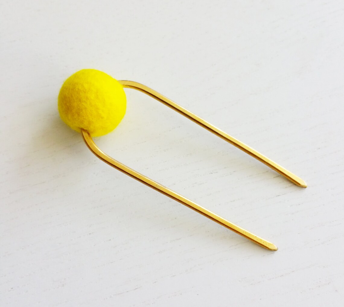 YELLOW BUN PIN_SHORT Hair Pin Metal Hair Pin Gold Hair | Etsy