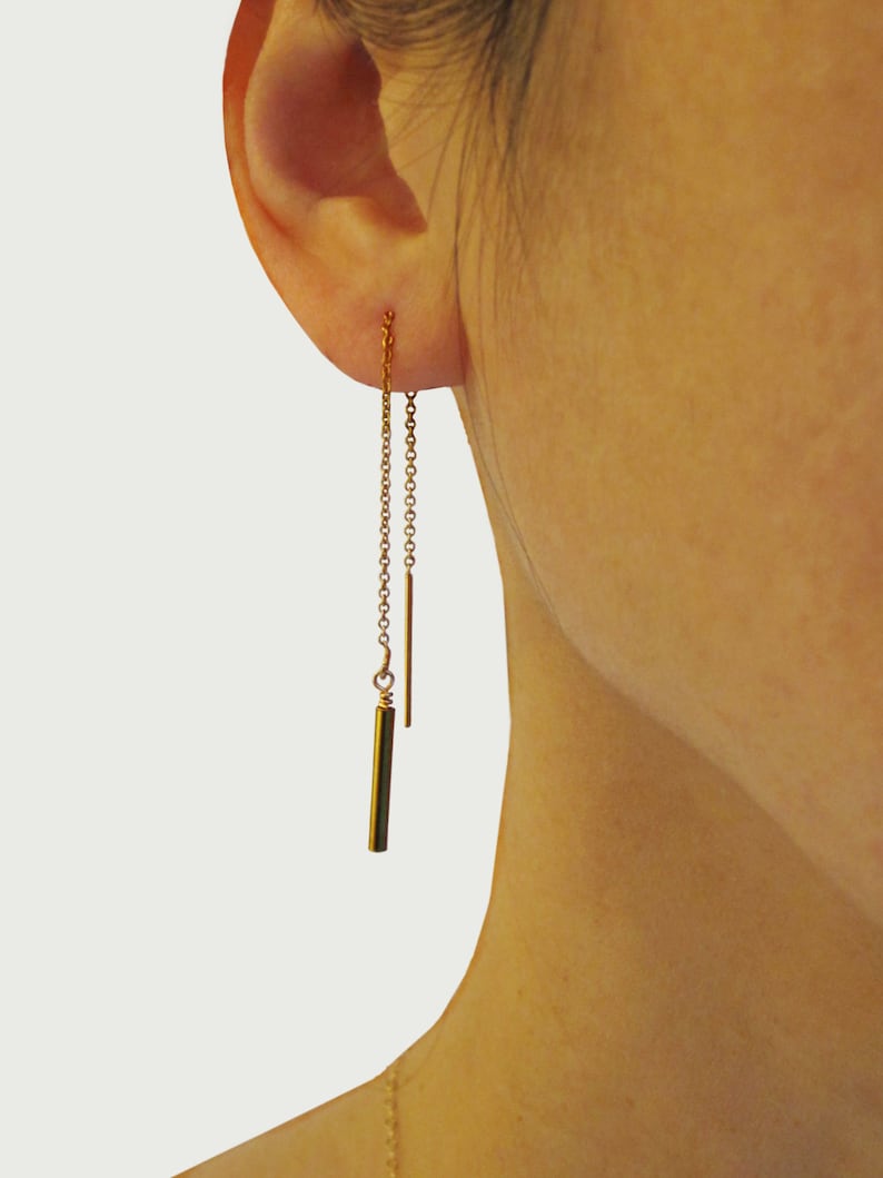 LINE THREADER Line Earrings Long Earrings Gold Earrings | Etsy