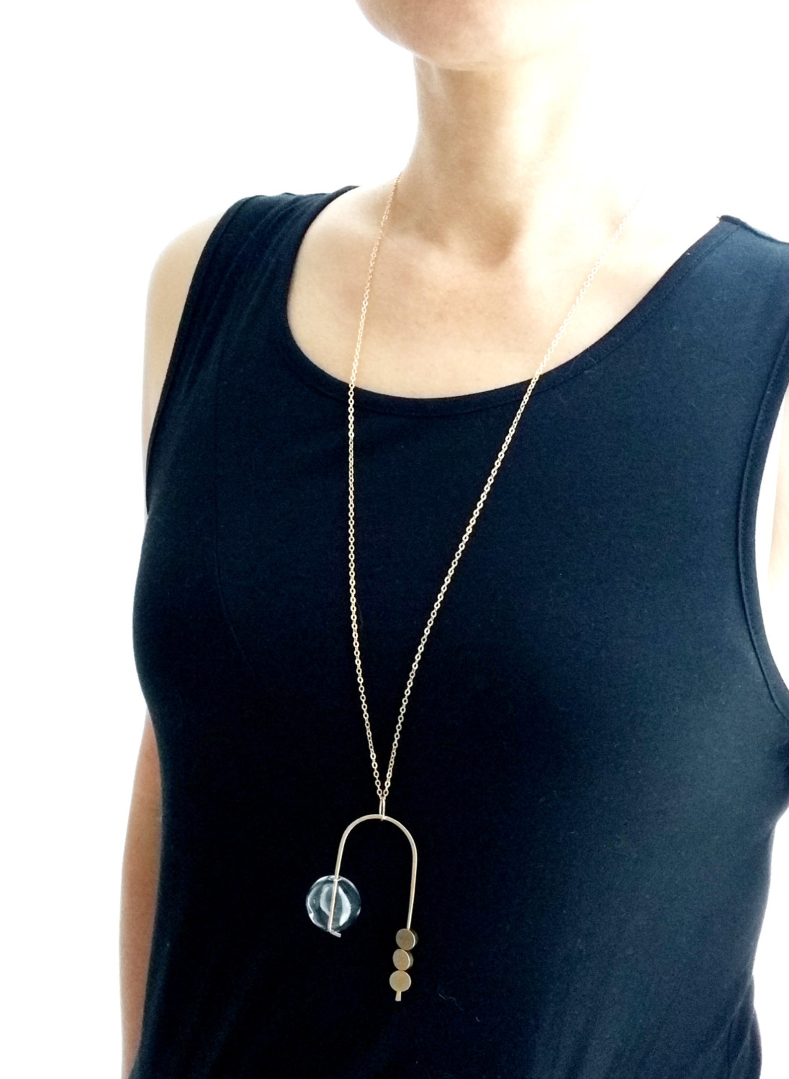 Mobile Necklace, Gold Necklace, Statement, Hand Blown Glass, Asymmetric ...