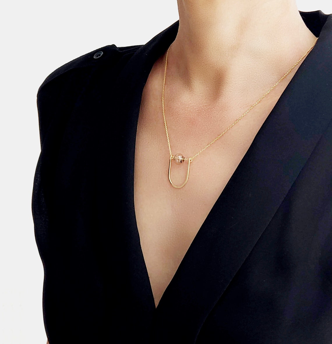 SINGLE LOOP NECKLACE Line Necklace Gold Necklace Short | Etsy