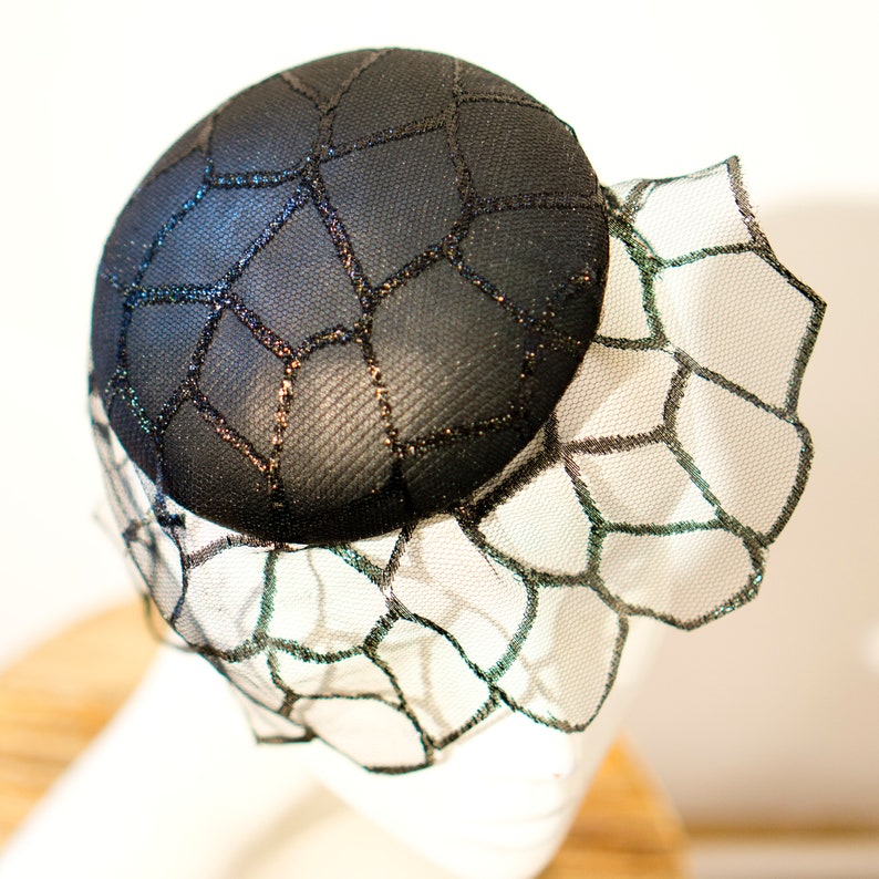 Elegant Black Leather Fascinator With a Dramatique Black Veil - Etsy