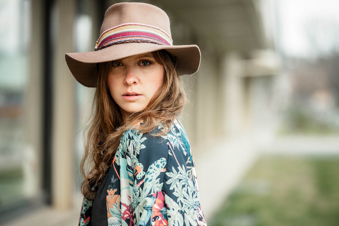 Casual Taupe Colored Fedora With a Rose Colored Nuance, Handmade of ...