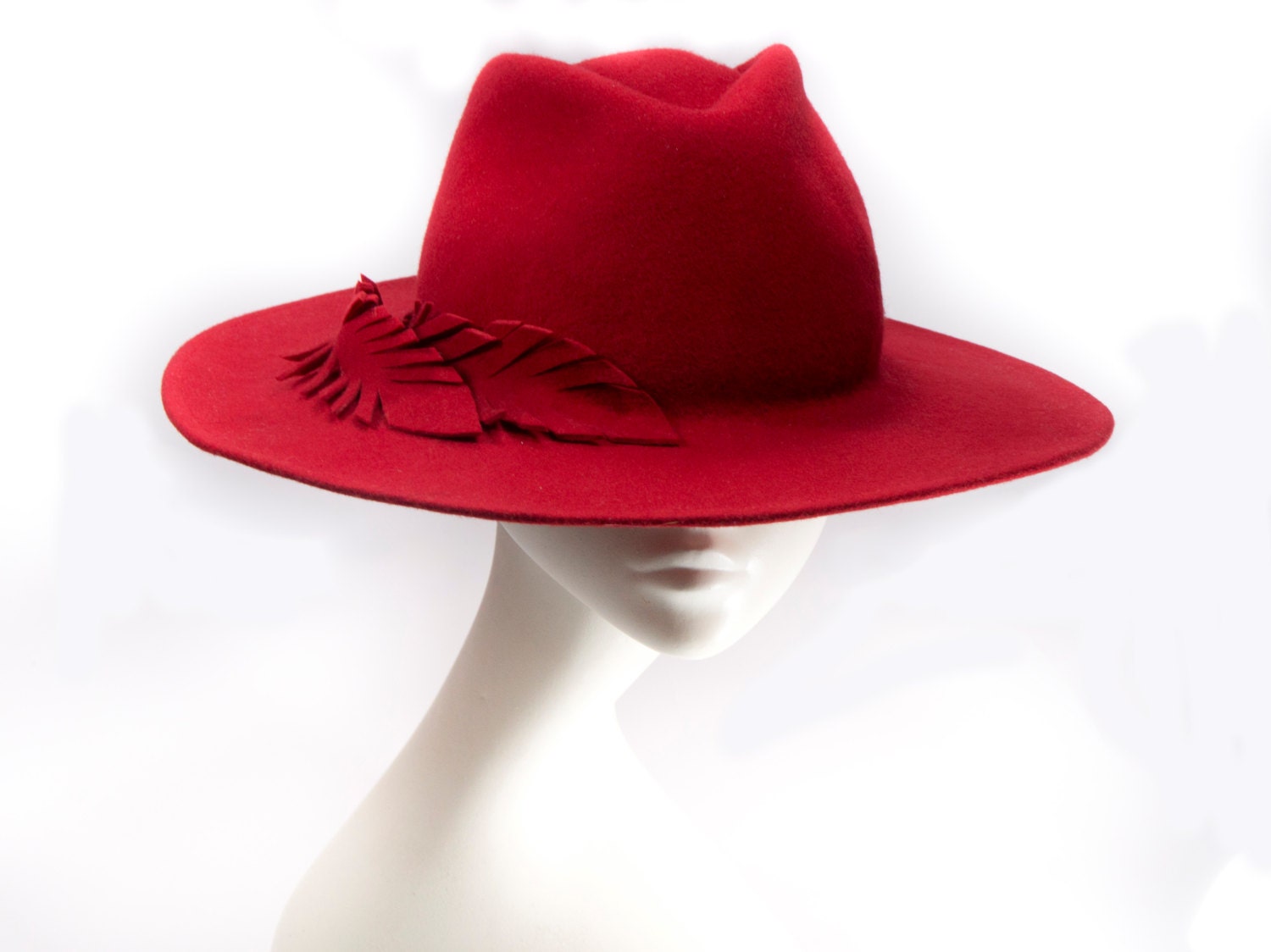 Wool Felt Fedora With a Wide Brim in a Warm and Shiny Red - Etsy