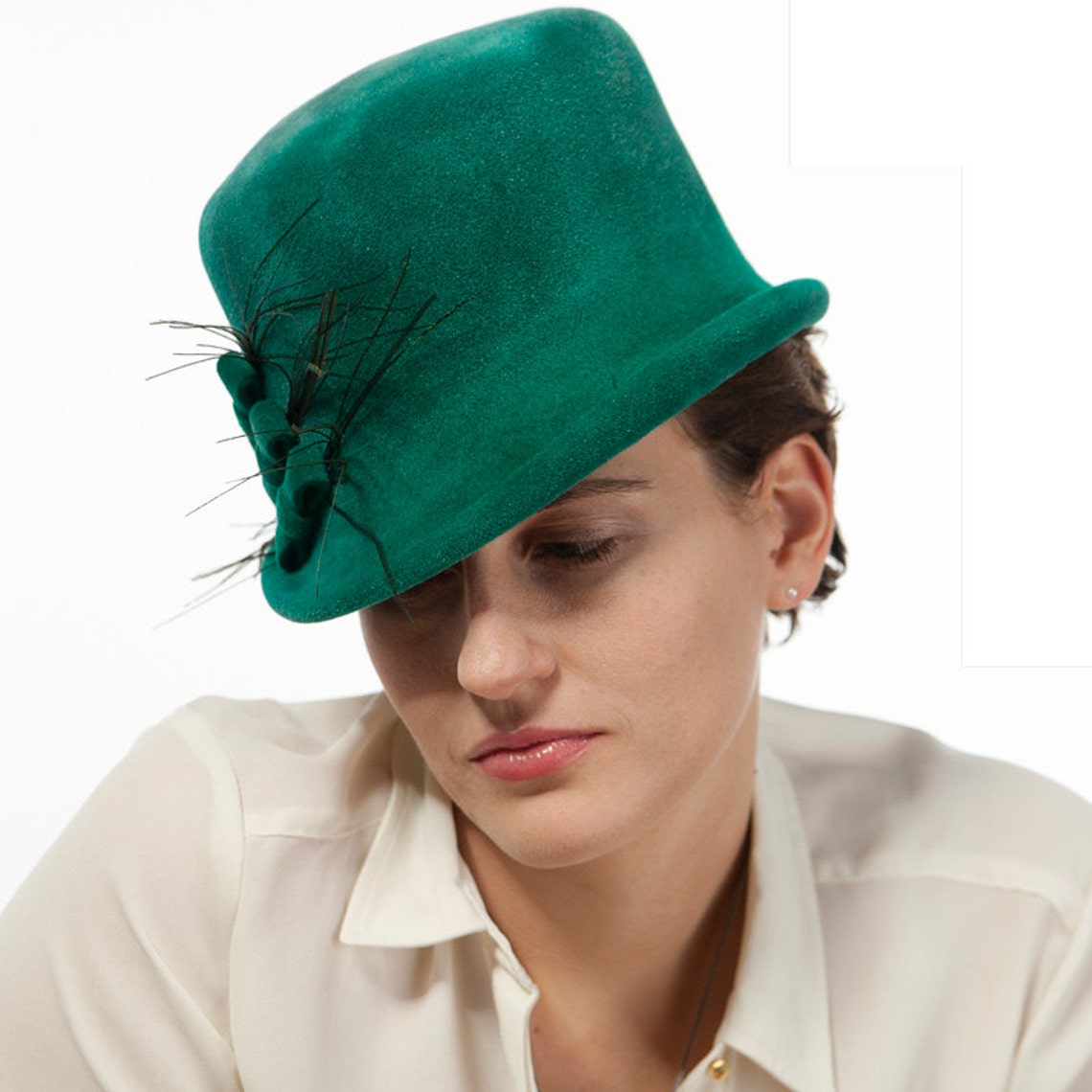 Emerald Green Top Hat With Peacock Feathers - Etsy
