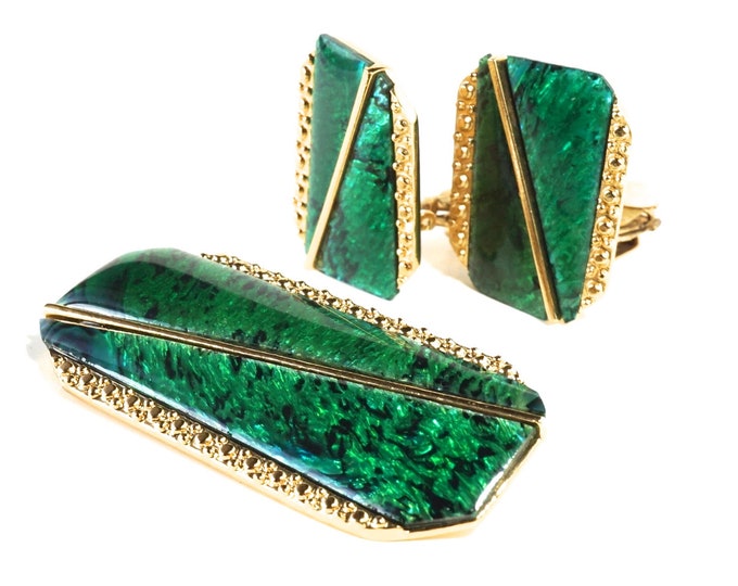 Signed BUTLER Emerald Green Jewelry Set | Vintage Abalone Brooch and ...
