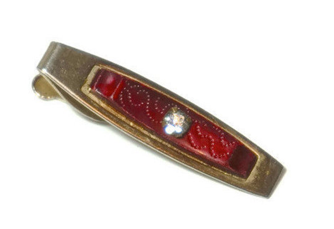 Small Red Tie Clip With Rhinestone Art Deco Style Tie Clasp Vintage ...