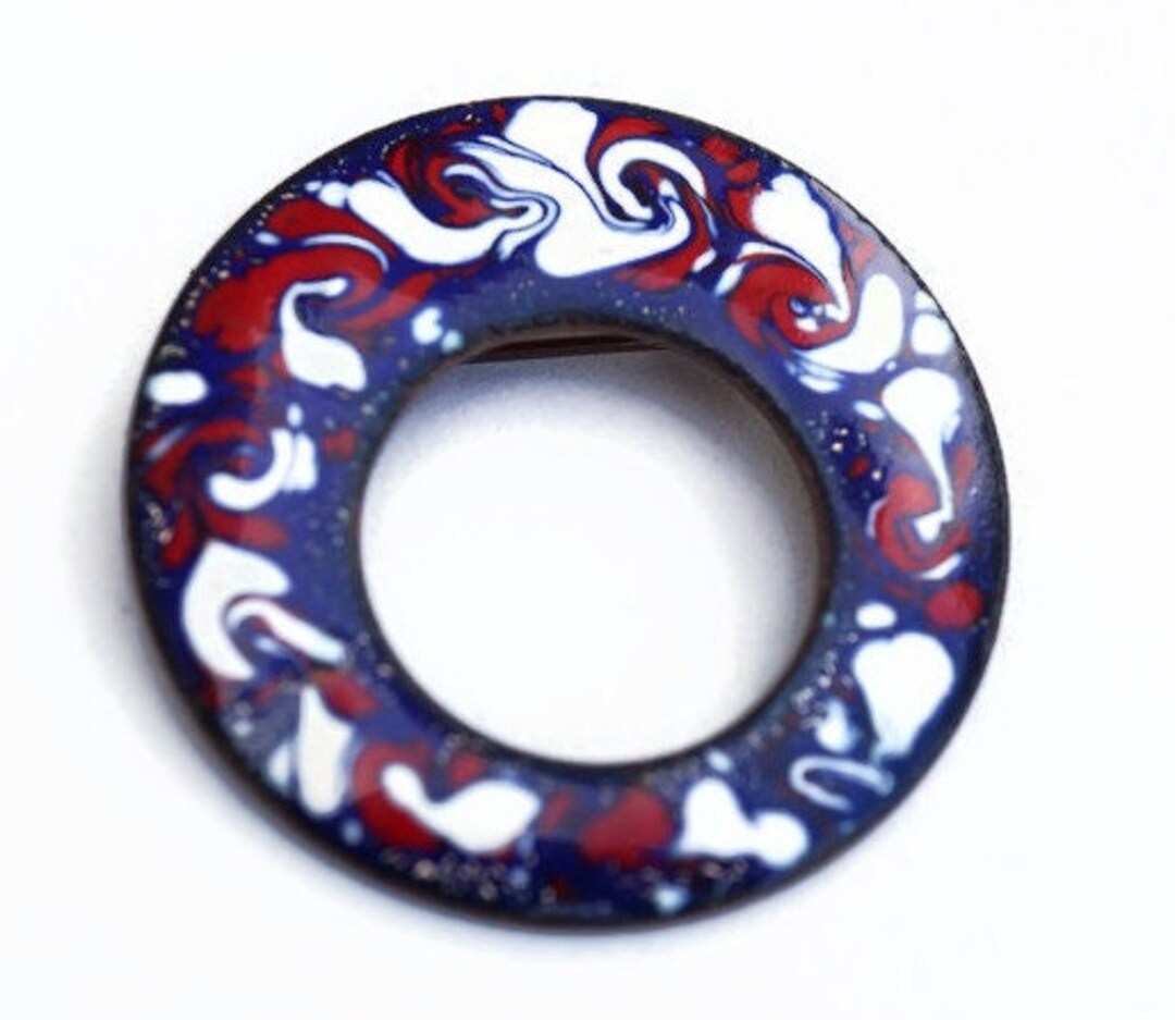 Vintage Canadian Enamel on Copper Circle Pin Blue Red and - Etsy