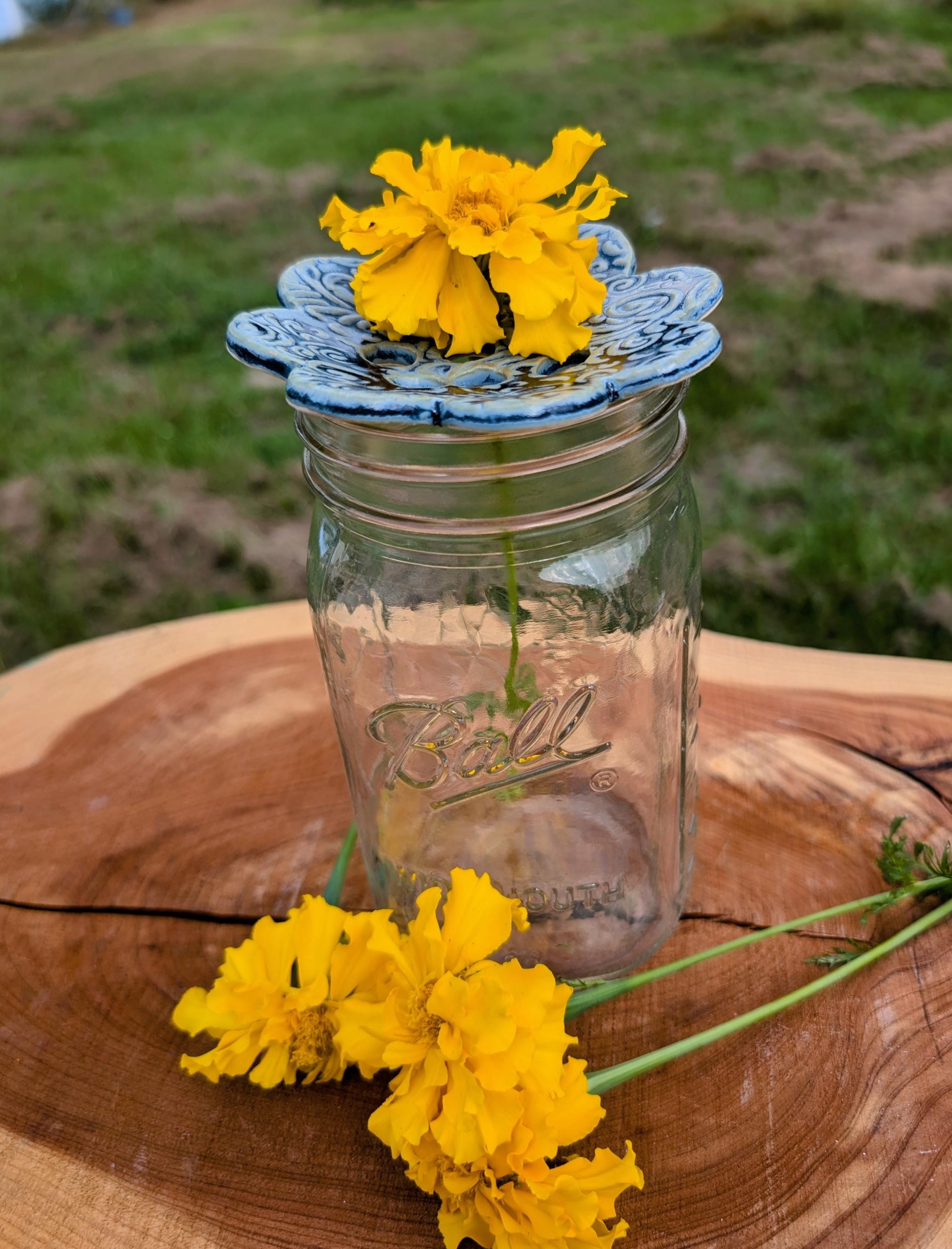 Ceramic Flower Frog for Mason Jars, Handmade Stoneware Flower Vase ...