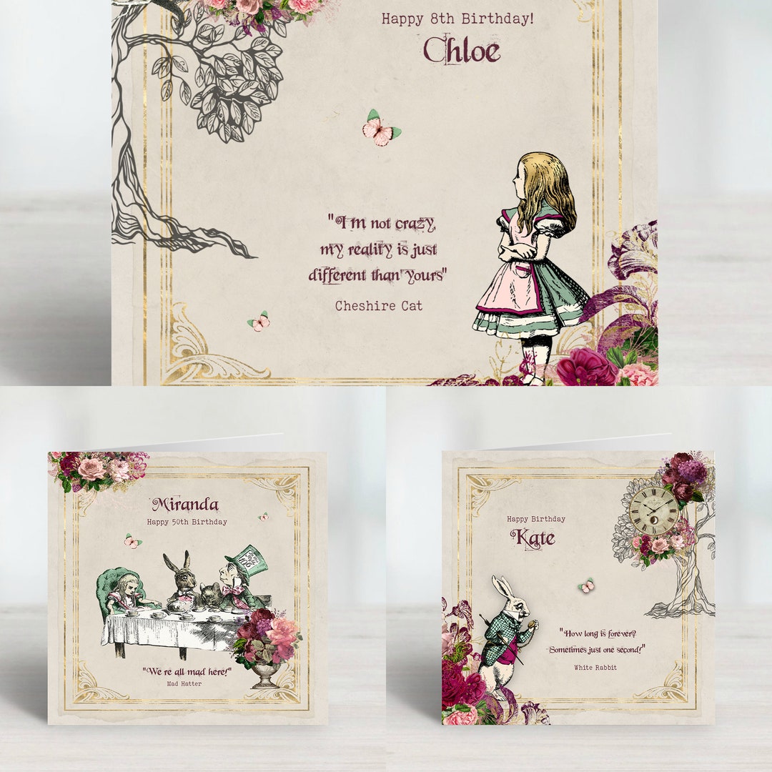 Personalised Vintage Alice in Wonderland Birthday Cards With Your ...