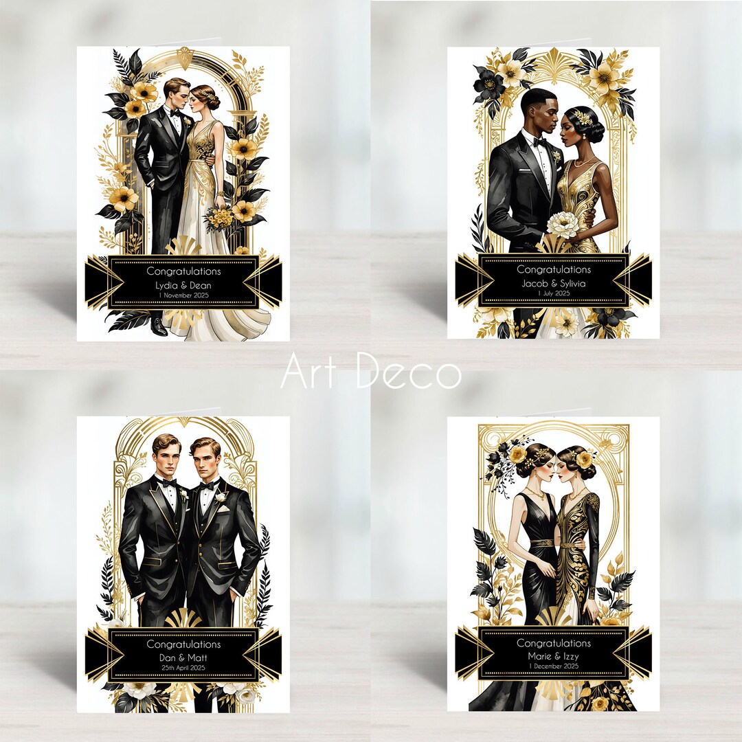 Personalised A5 Art Deco Style Congratulations Cards for Engagement ...