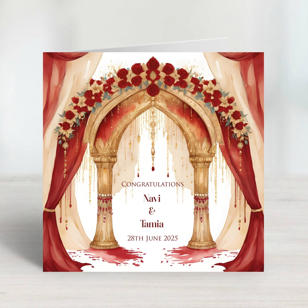 Personalised Red & Gold Indian, Hindu Congratulations, Wedding ...