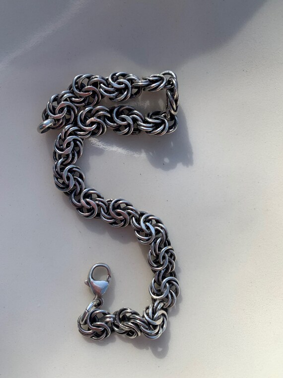 Heavy Sterling Silver Link Bracelet - Gem