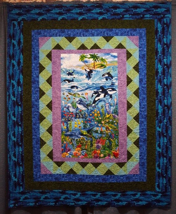 Sea Life Vacation Queen Size Panel Quilt | Etsy