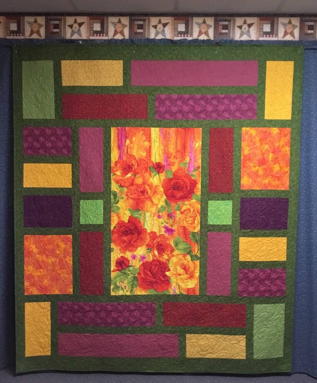 Rosa... XL Full or Queen Panel Quilt Handmade - Etsy