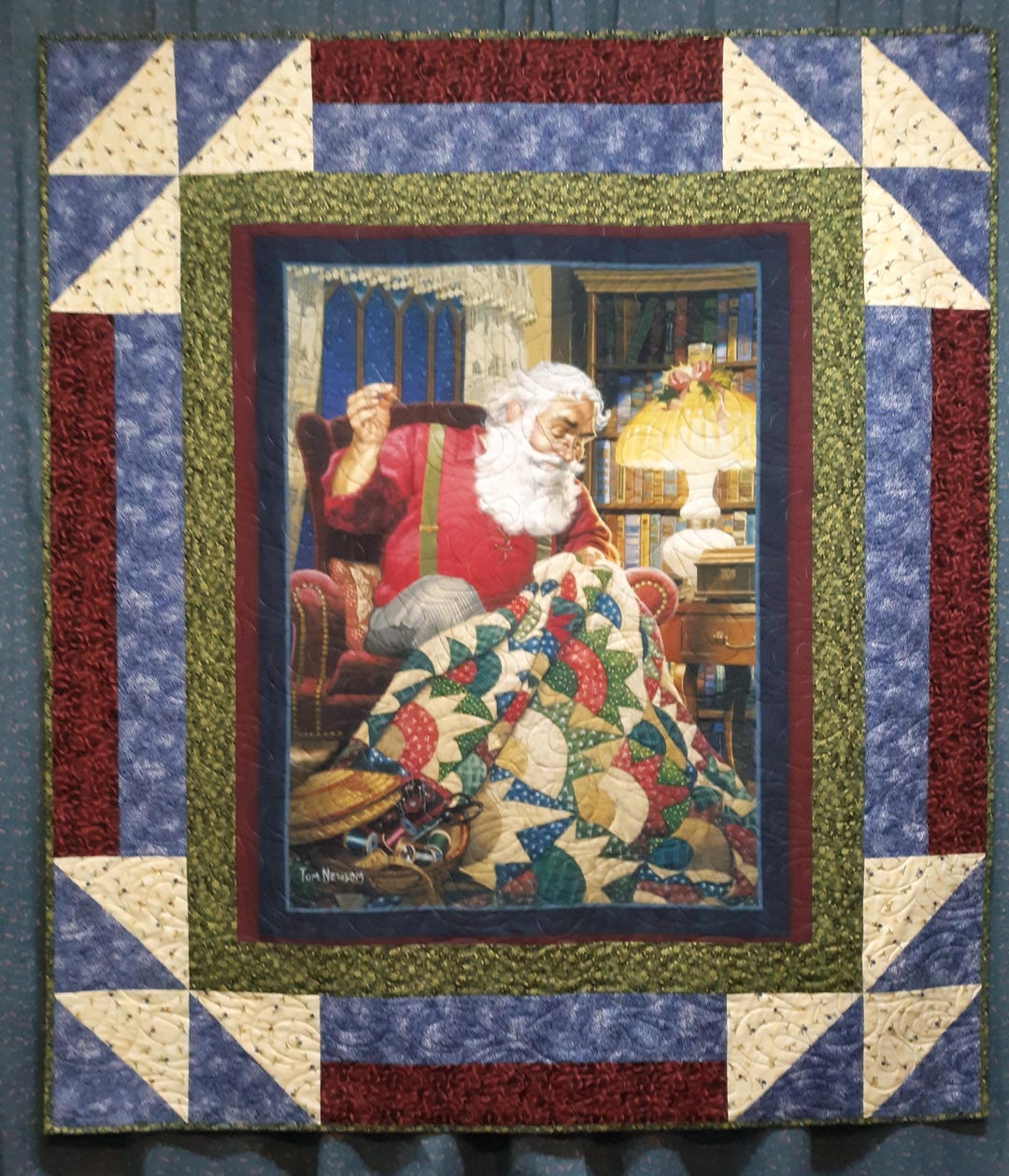 XL Handmade Christmas Quilting Santa Panel Lap Quilt, Wall Hanging or ...