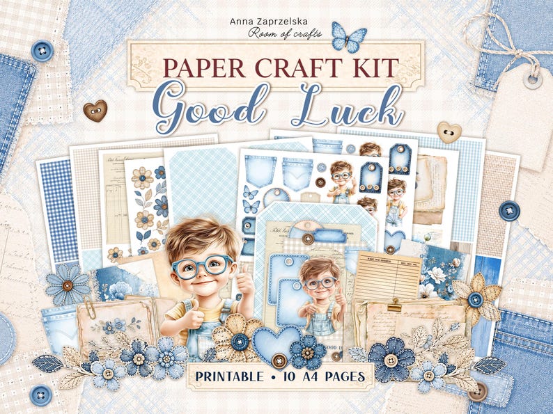 Paper Craft Kits, Printable Card Making and Scrapbooking Kit, Denim ...