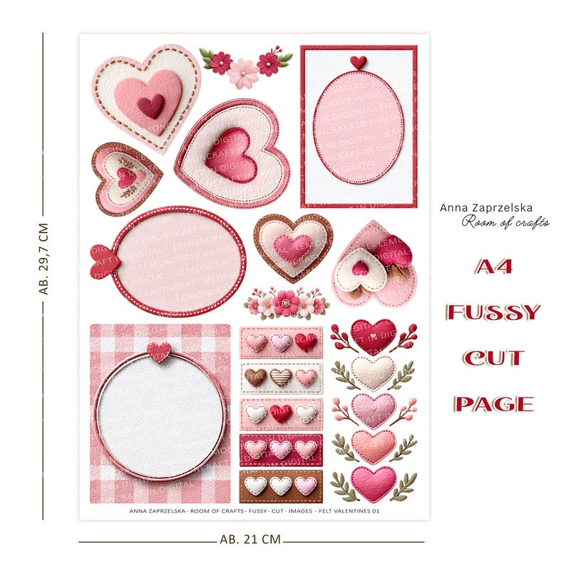 FELT VALENTINES - LABELS - Pink & Red Heart Images for Paper Crafts ...