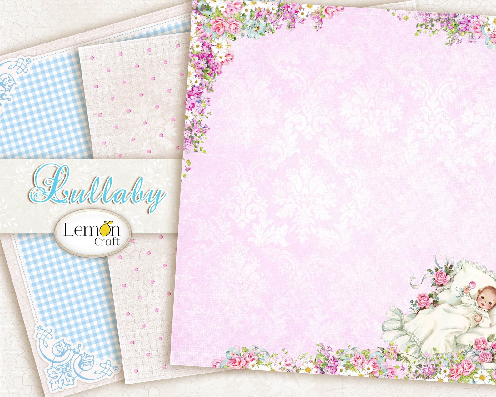 Lemoncraft Lullaby, Baby Themed Papers, Digital Scrapbooking Paper Set ...