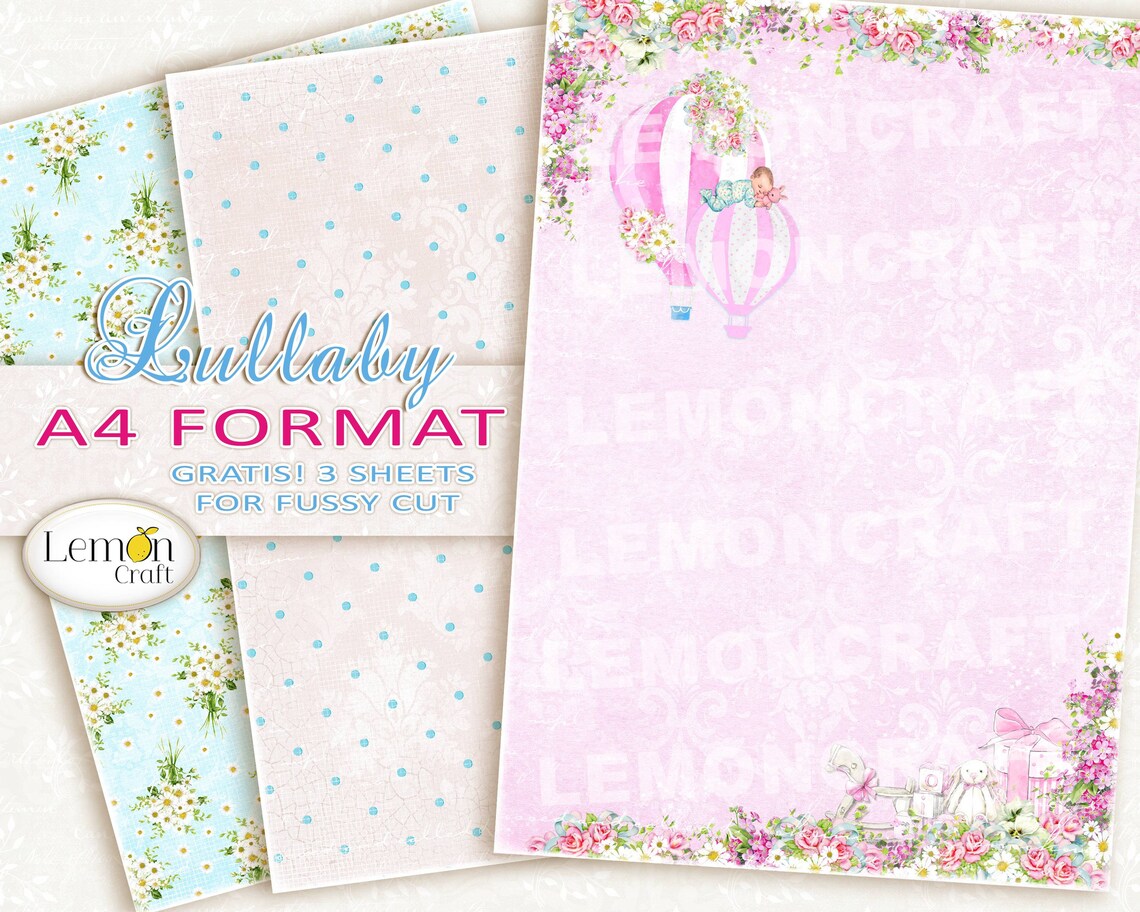 Lemoncraft A 4 Format Lullaby, Baby Themed Papers, Digital Scrapbooking ...