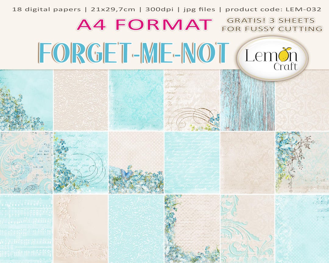 Forget-me-not Digital Paper: A4 Floral Scrapbooking (fussy Cutting ...
