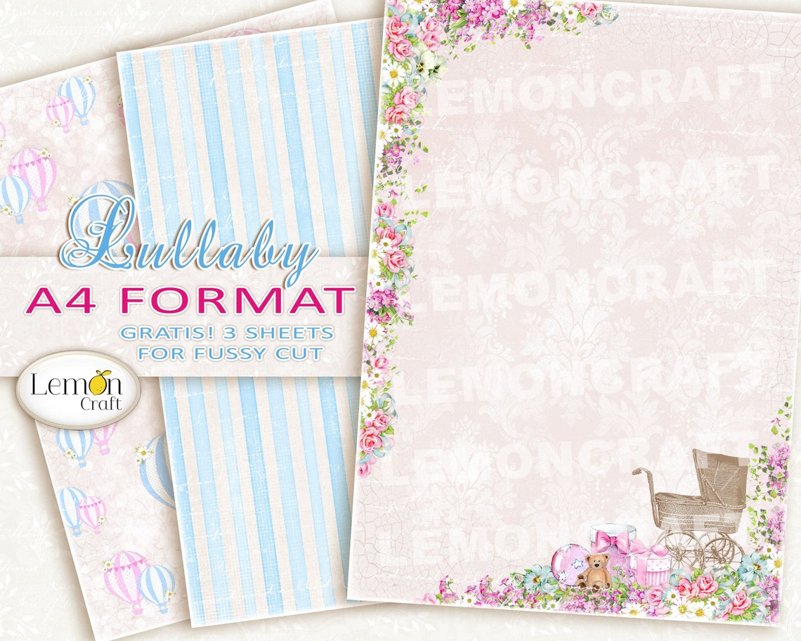 Lemoncraft A 4 Format Lullaby, Baby Themed Papers, Digital Scrapbooking ...