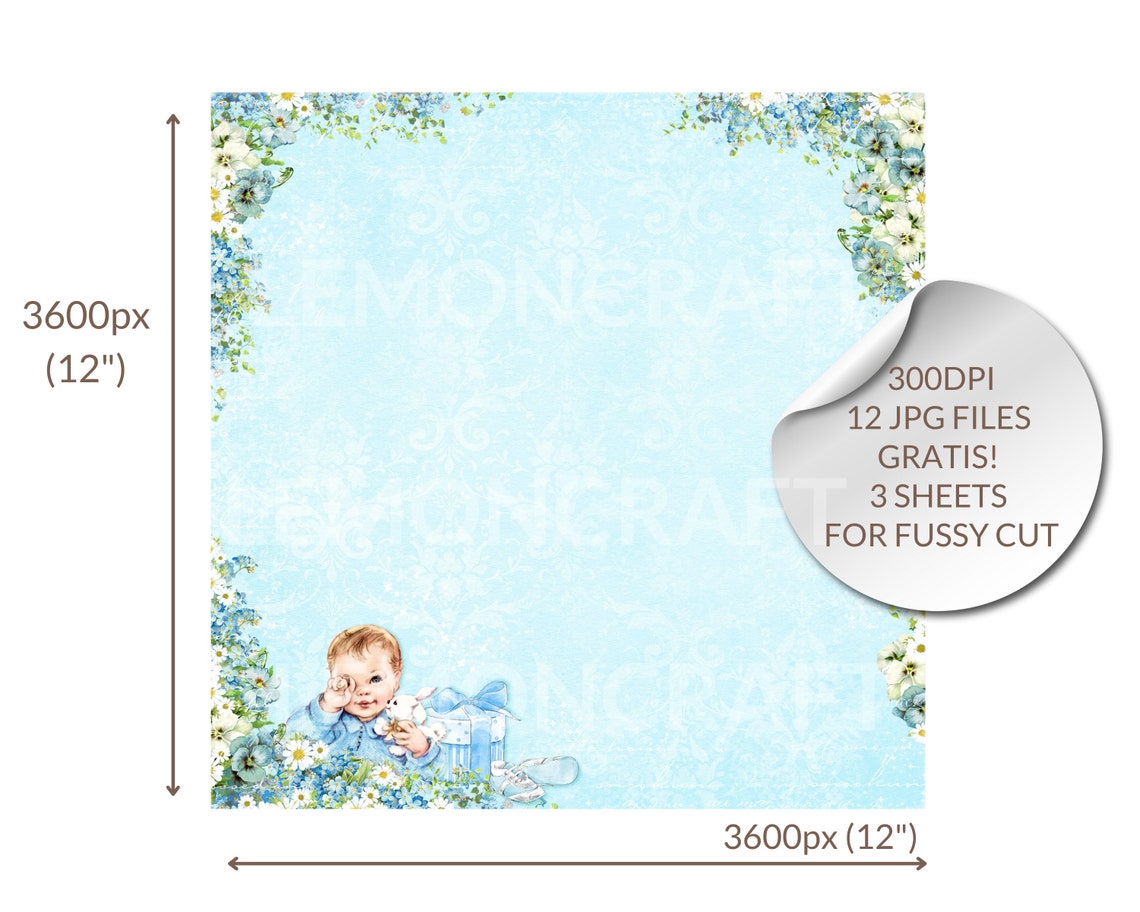 Lemoncraft Lullaby, Baby Themed Papers, Digital Scrapbooking Paper Set ...