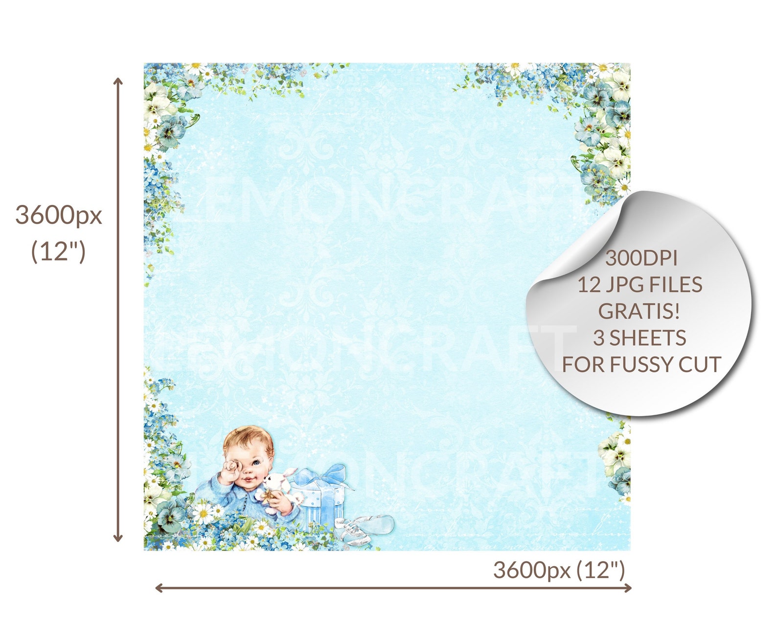 Lemoncraft Lullaby, Baby Themed Papers, Digital Scrapbooking Paper Set ...
