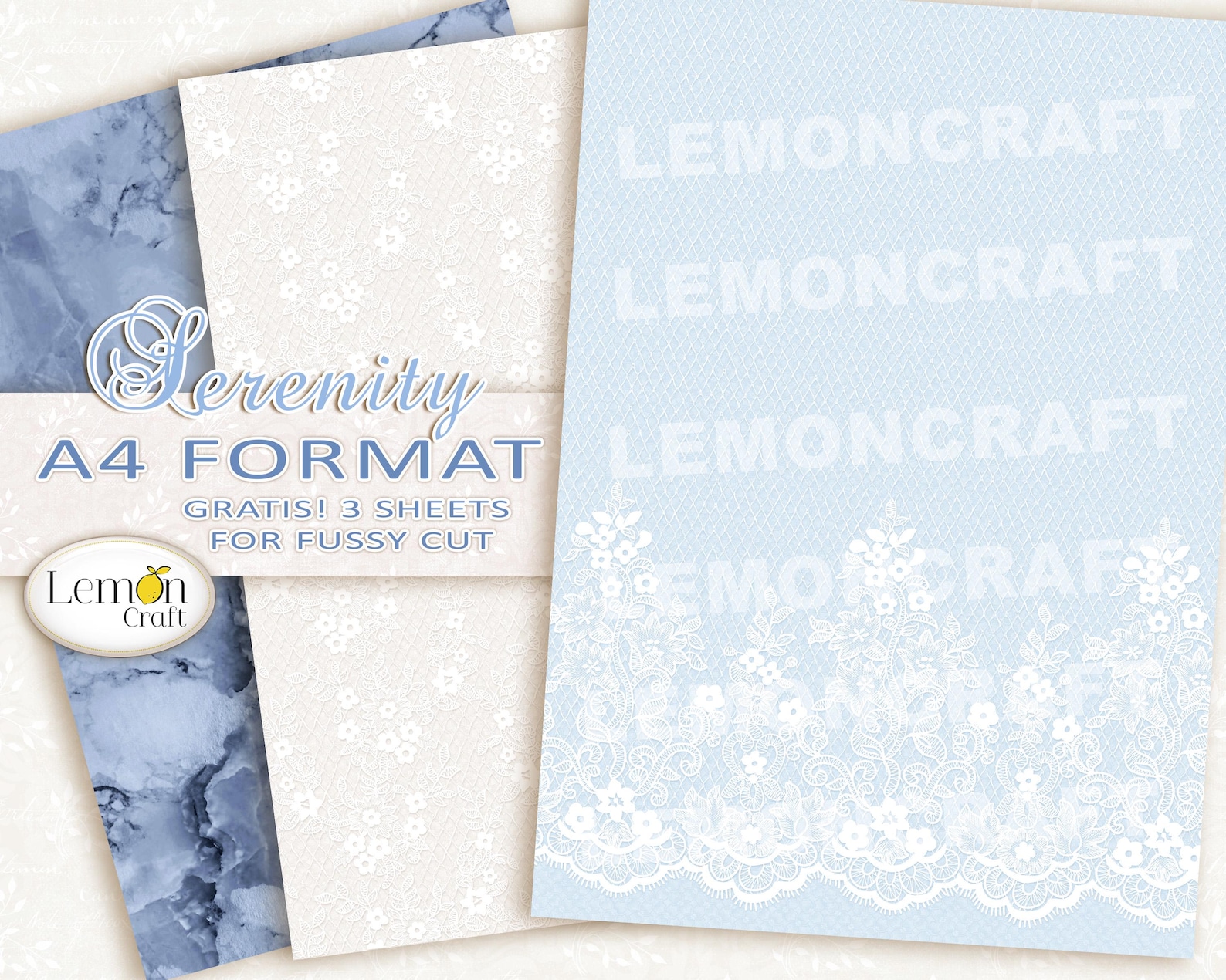 Blue Floral Scrapbook Paper: Lemoncraft Serenity A4 (digital Download ...