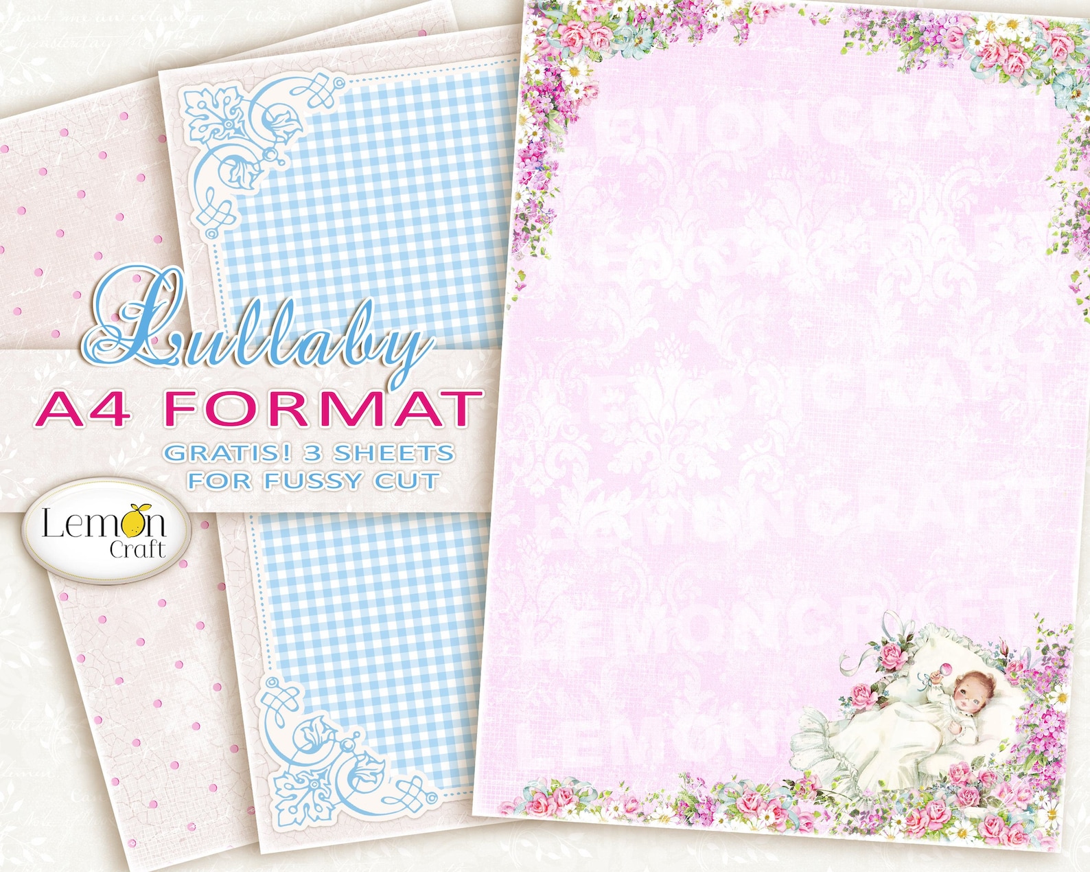 Lemoncraft A 4 Format Lullaby, Baby Themed Papers, Digital Scrapbooking ...