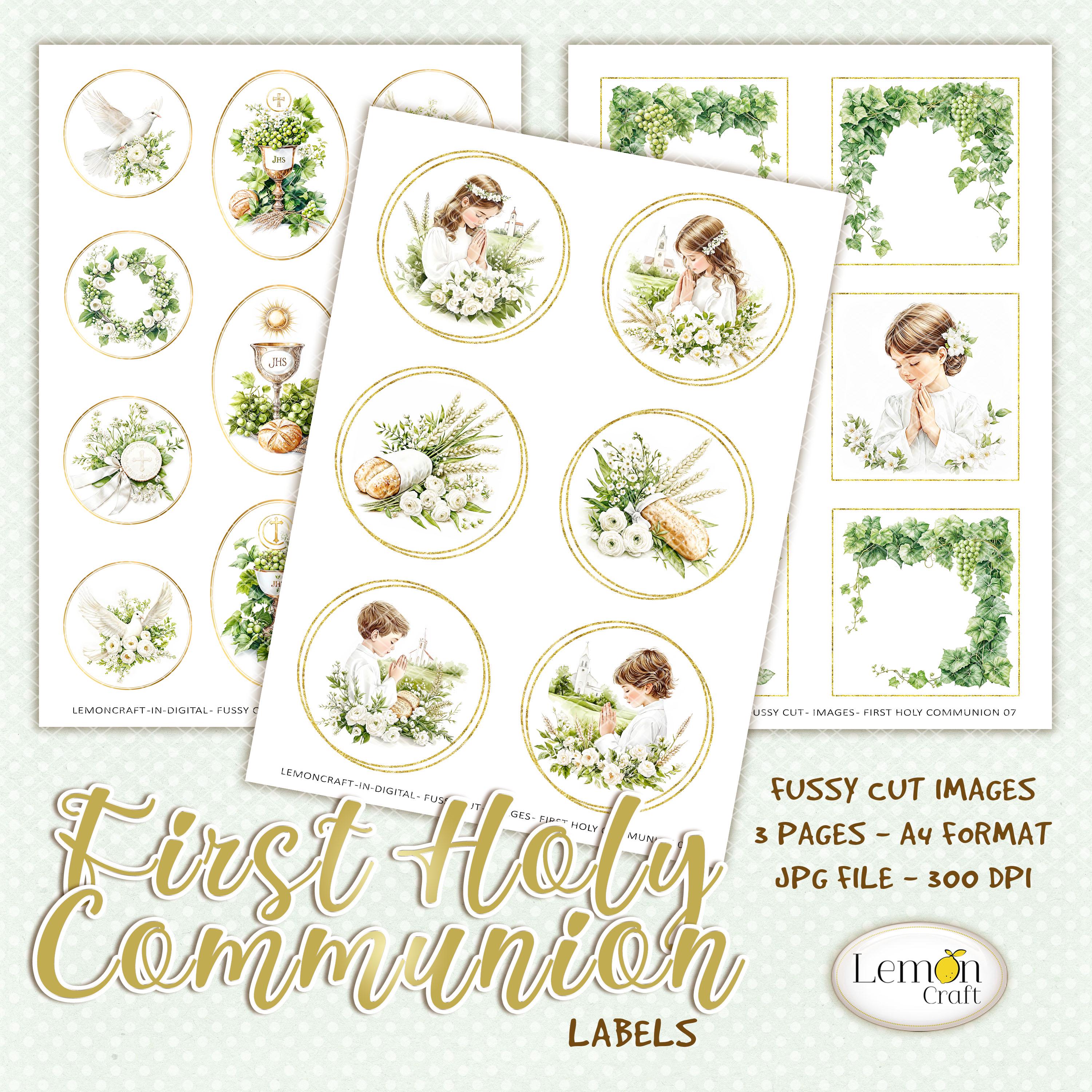 Lemoncraft FIRST HOLY COMMUNION Labels - Christian Fussy Cuts - Digital ...