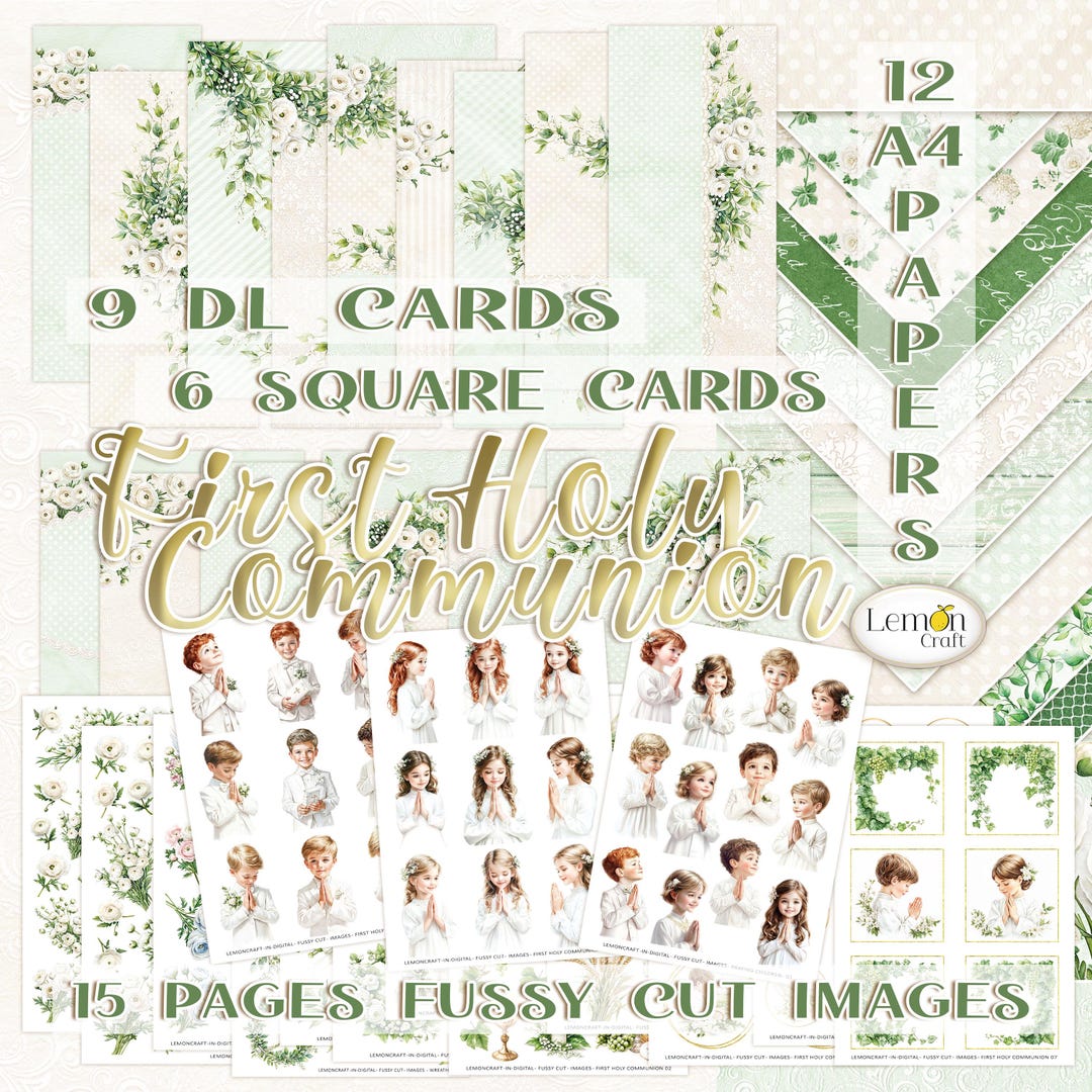 First Holy Communion Printable Kit: Cards, Papers, Fussy Cuts (digital ...