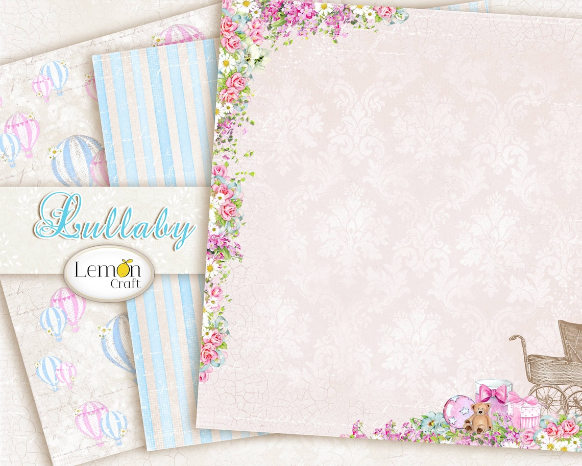 Lemoncraft Lullaby, Baby Themed Papers, Digital Scrapbooking Paper Set ...