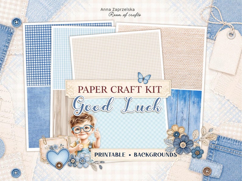 Paper Craft Kits, Printable Card Making and Scrapbooking Kit, Denim ...