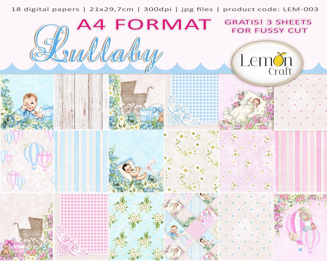 Lemoncraft A 4 Format Lullaby, Baby Themed Papers, Digital Scrapbooking ...