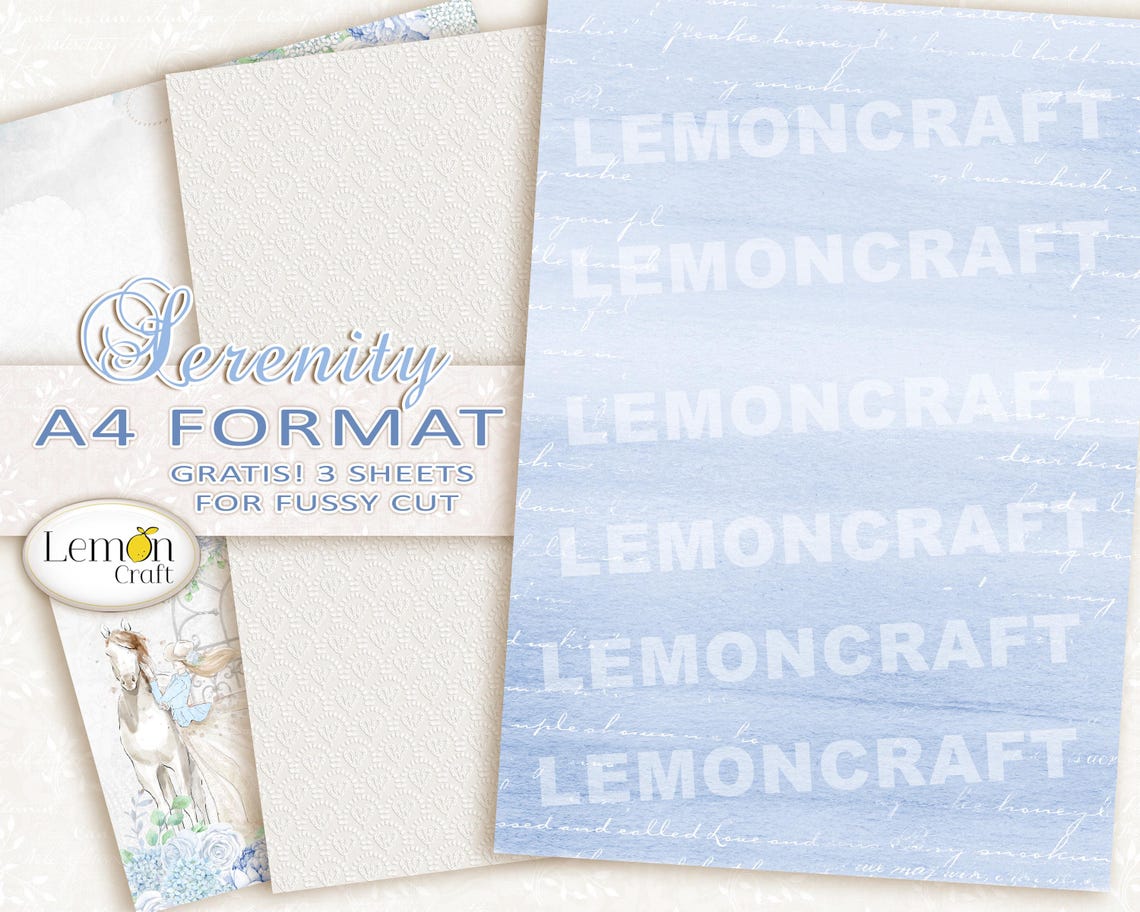 Blue Floral Scrapbook Paper: Lemoncraft Serenity A4 (digital Download ...