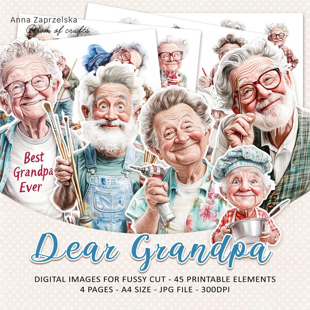GRANDPA PRINTABLE clipart | 45 digital fussy cut images for cardmaking ...
