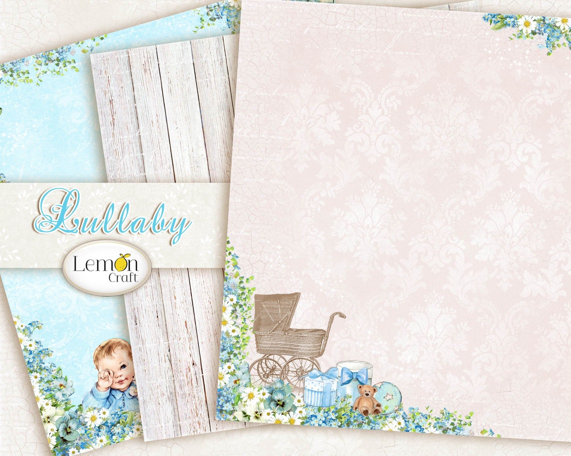 Lemoncraft Lullaby, Baby Themed Papers, Digital Scrapbooking Paper Set ...