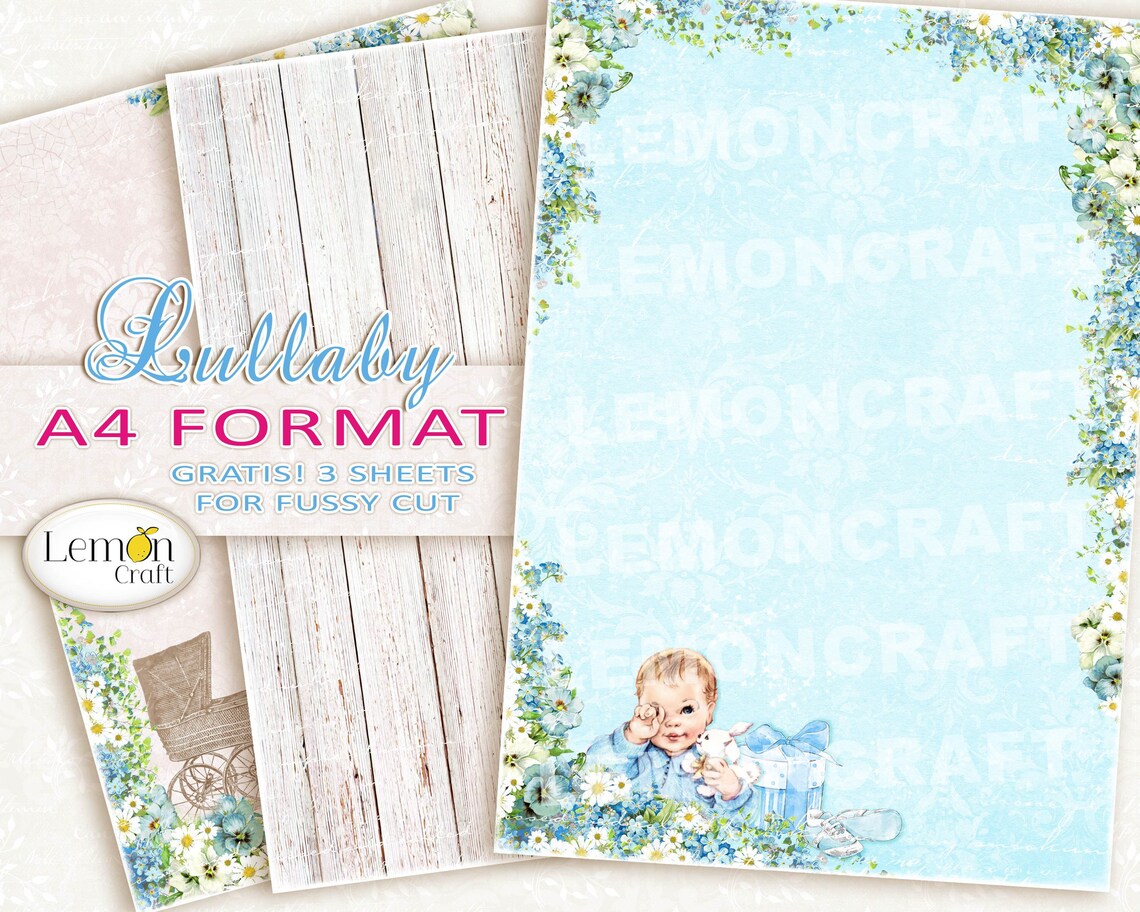 Lemoncraft A 4 Format Lullaby, Baby Themed Papers, Digital Scrapbooking ...