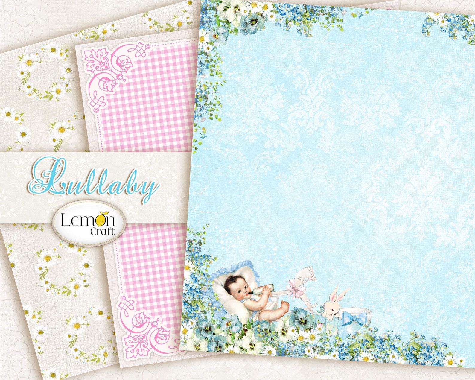 Lemoncraft Lullaby, Baby Themed Papers, Digital Scrapbooking Paper Set ...