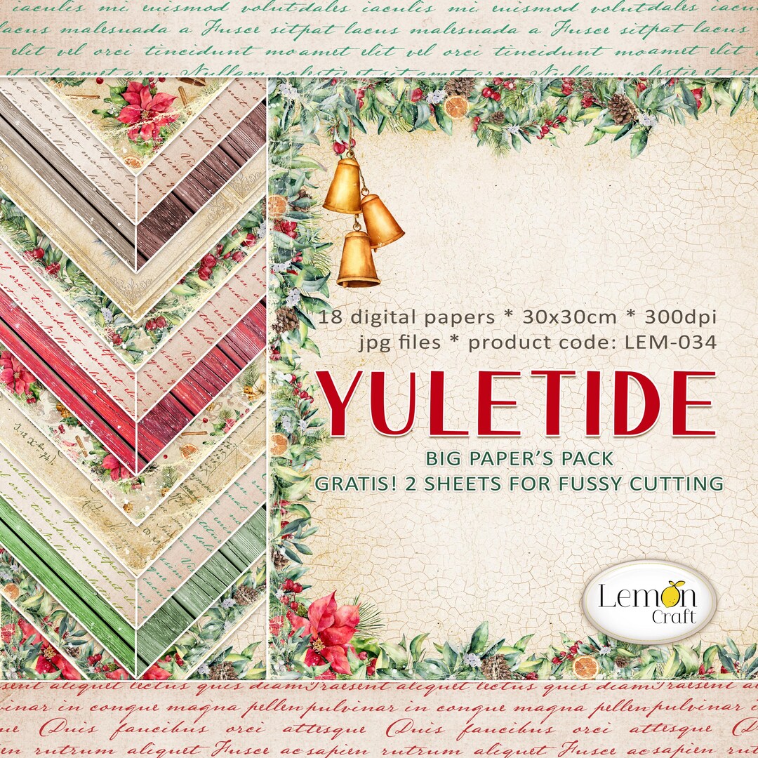 Lemoncraft YULETIDE Digital Scrapbook Paper Collection, 18 High-quality ...