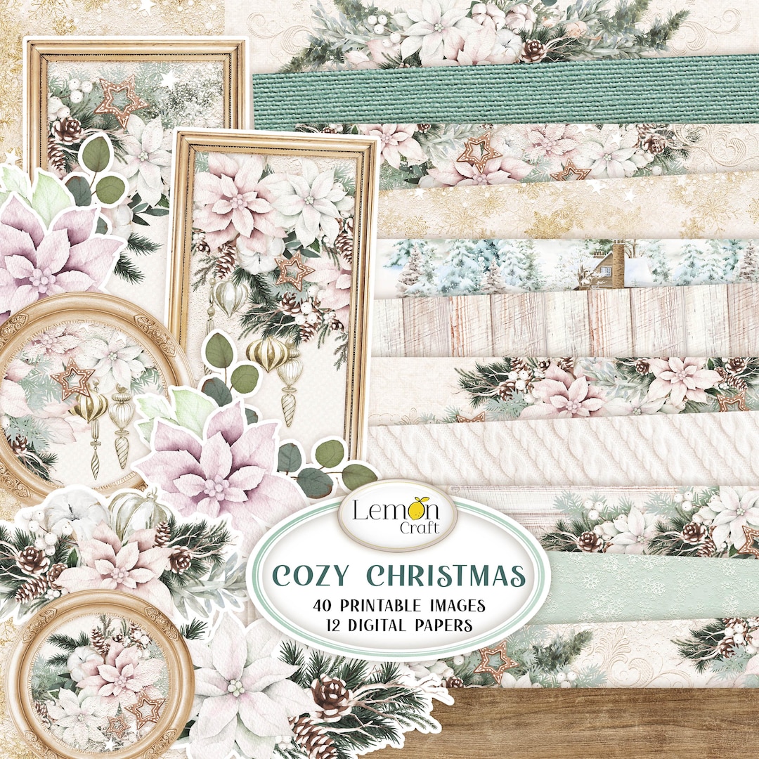 COZY CHRISTMAS Digital Papers and Images Fussy Cut - Calm Vintage ...