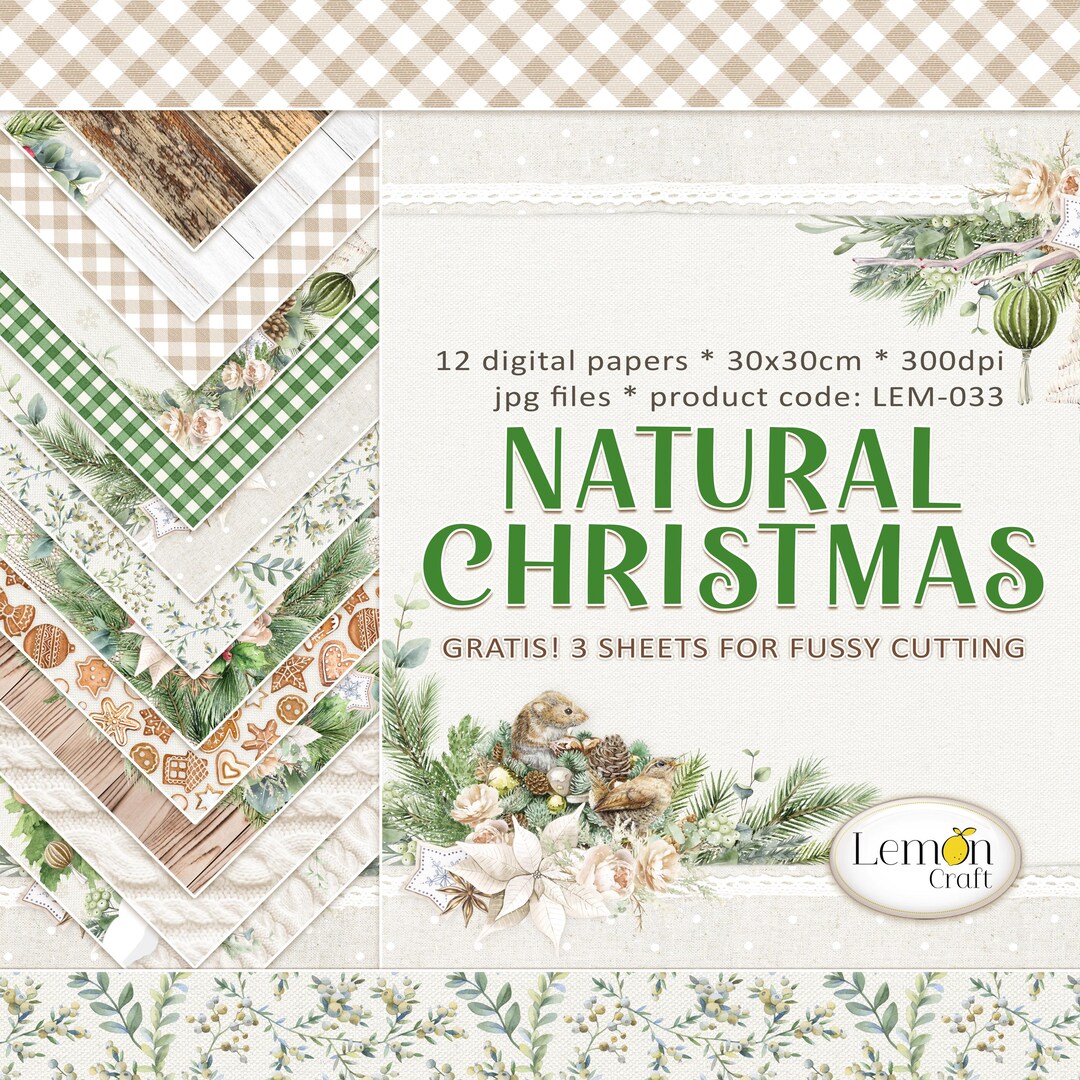 NATURAL CHRISTMAS Lemoncraft Digital Paper Collection - 12 High-quality ...
