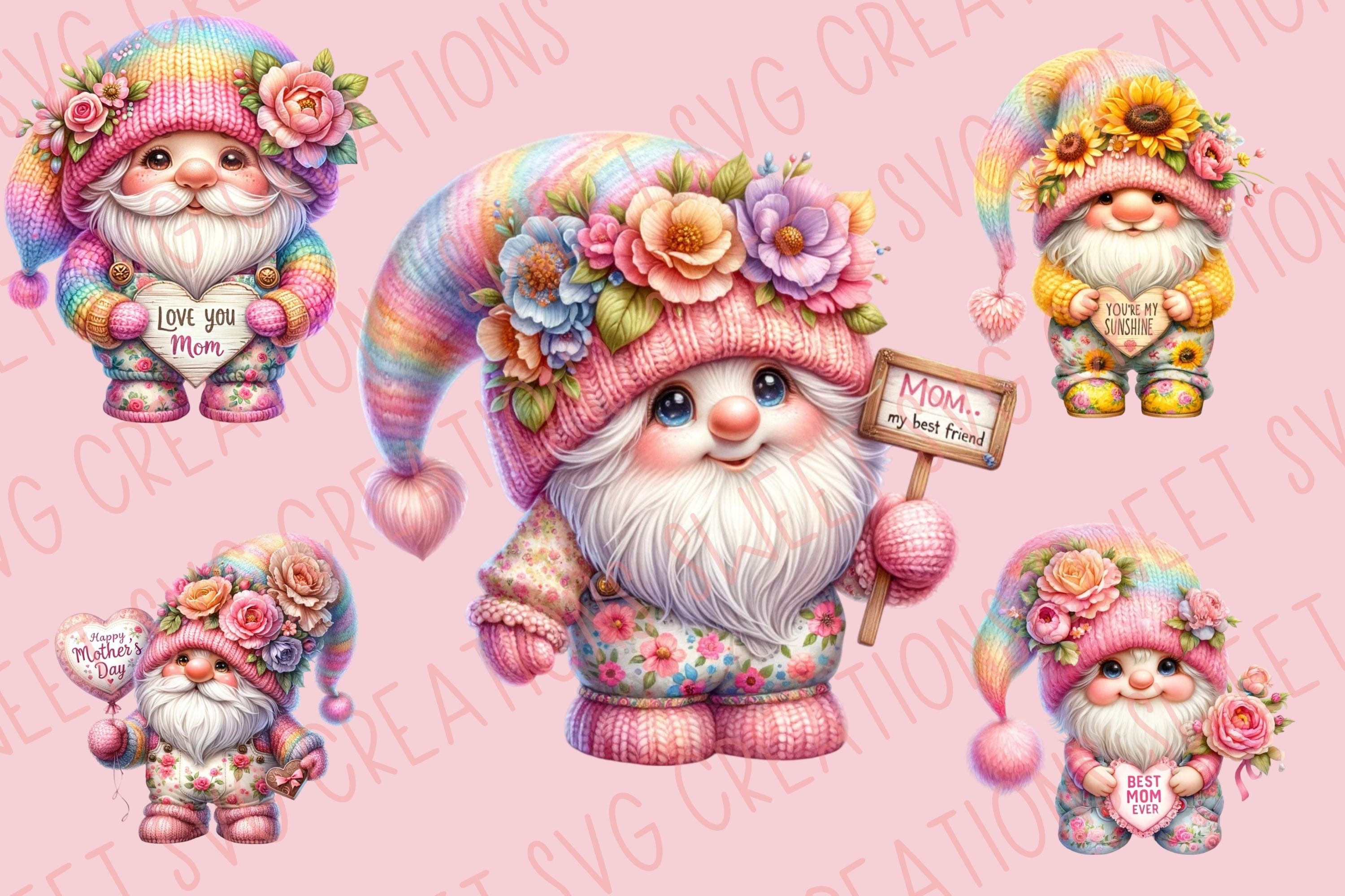 Mother's Day Gnomes Clipart Bundle, Cute Gnome PNG, Gnome Graphics for ...