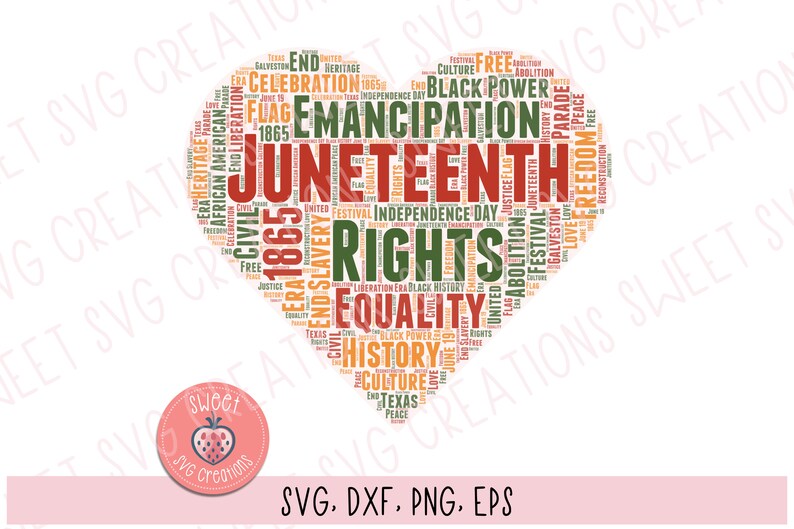 Juneteenth Heart Word Art: SVG, PNG, DXF para camisas. Celebre la ...