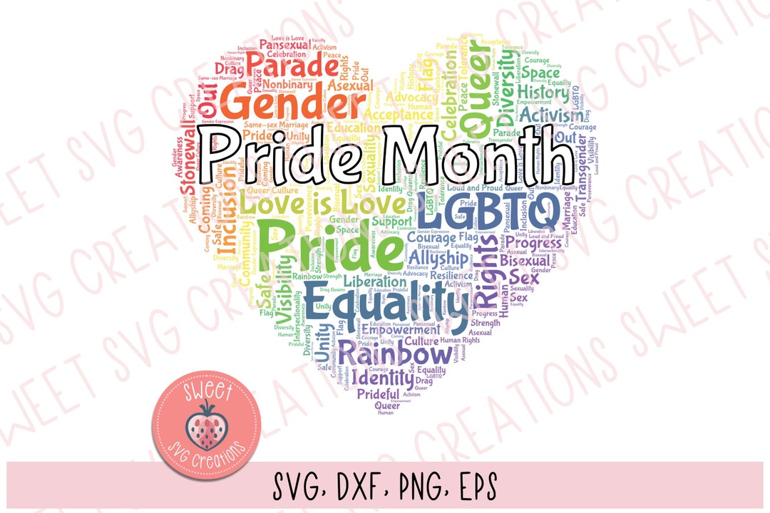 Pride Month Word Art Heart SVG LGBTQ, Bisexual, Asexual, Trans Pride ...