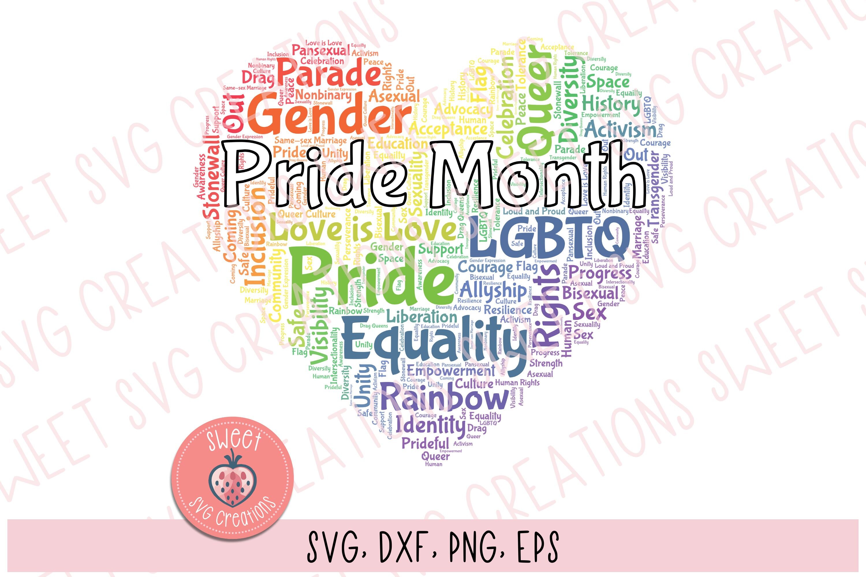 Pride Month Word Art Heart SVG LGBTQ, Bisexual, Asexual, Trans Pride ...