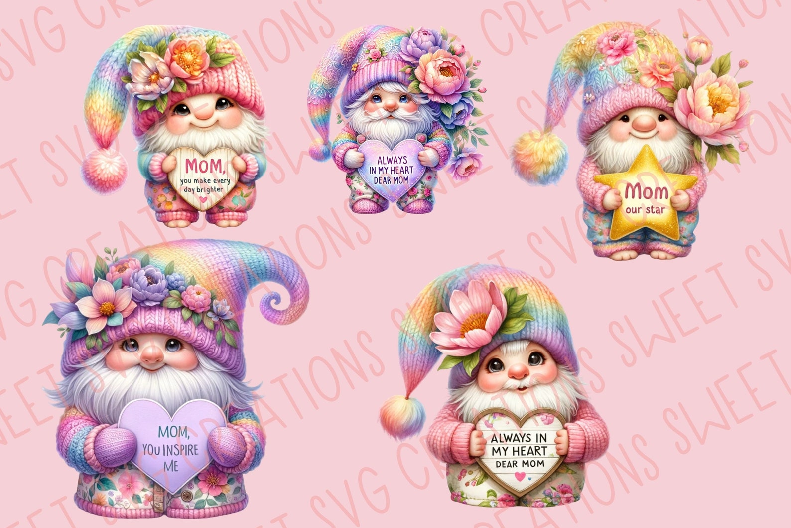 Mother's Day Gnomes Clipart Bundle, Cute Gnome PNG, Gnome Graphics for ...