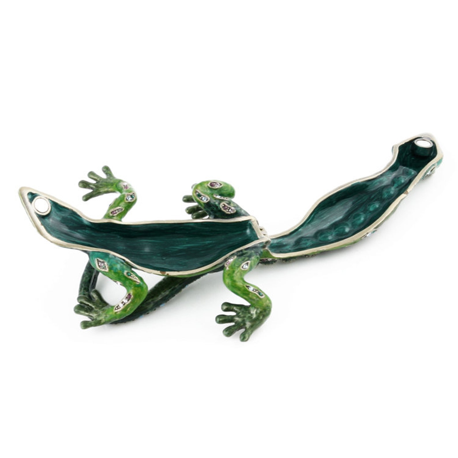 Green Lizard With Crystals Trinket Box - Etsy