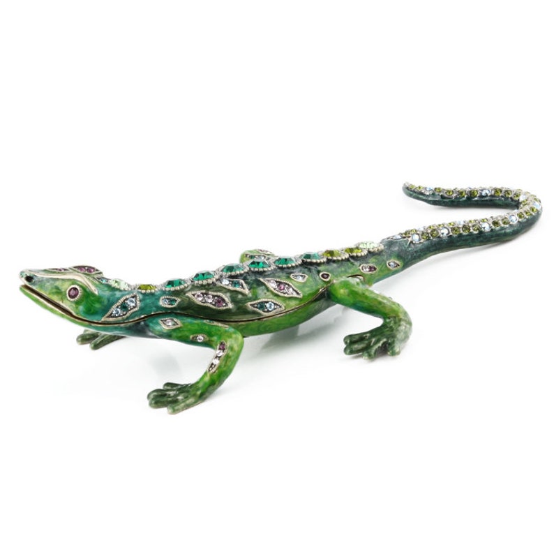 Green Lizard With Crystals Trinket Box - Etsy