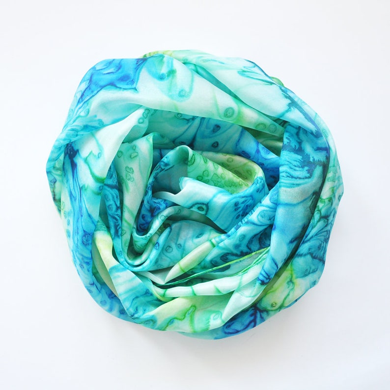 Shawl in the Colors of the Ocean, Hand Painted Silk Scarf, Hand Dyed ...